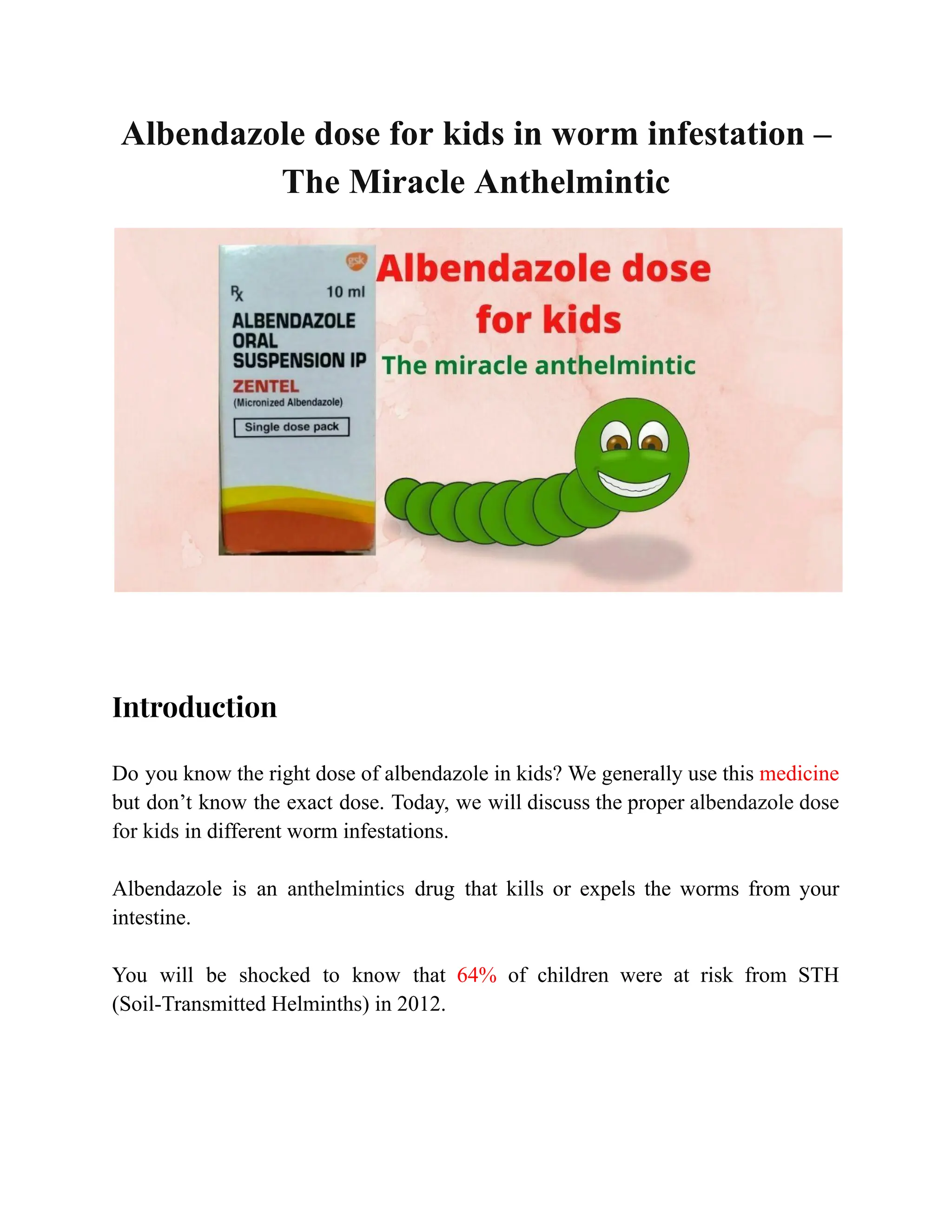 Albendazole dose for kids in worm infestation | PDF