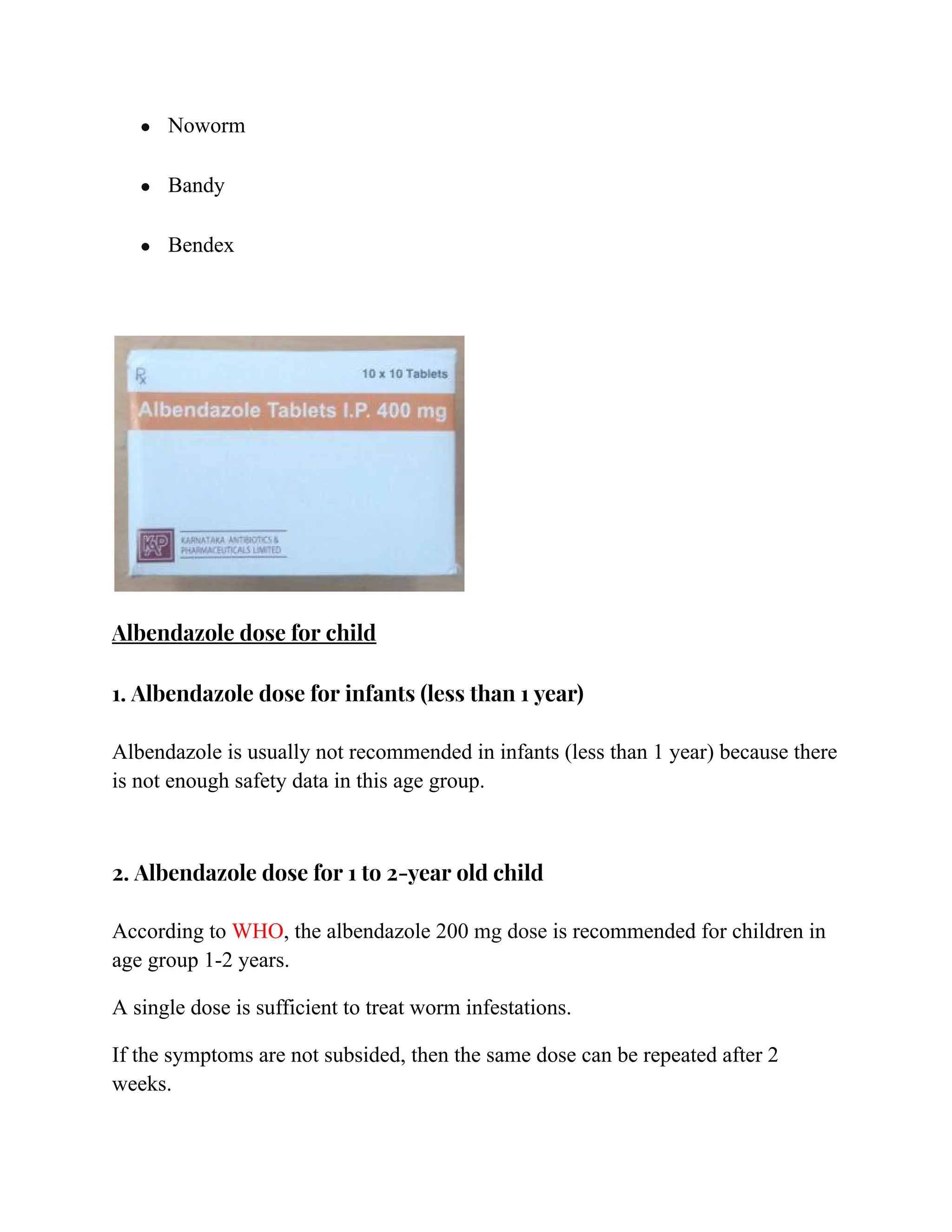 Albendazole dose for kids in worm infestation | PDF