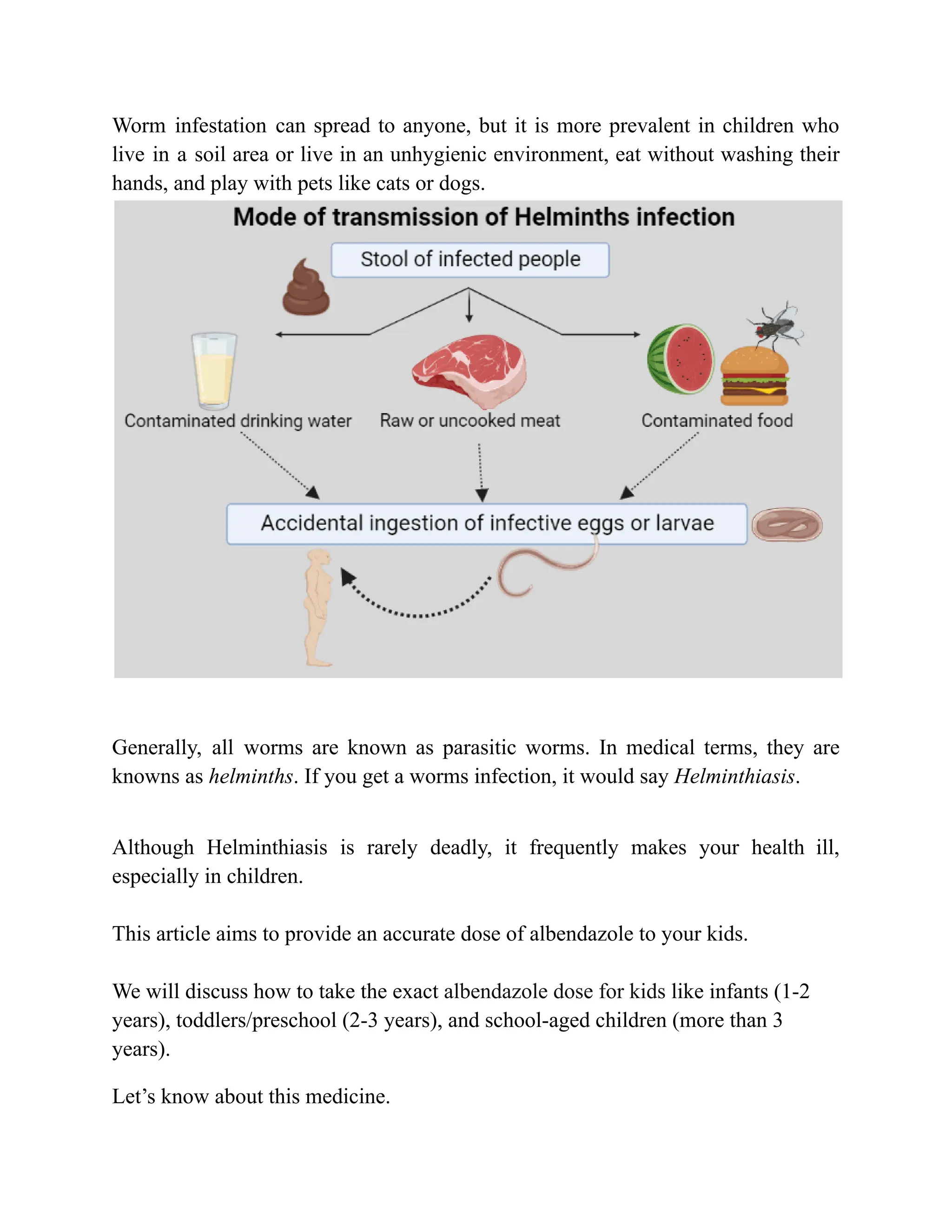 Albendazole dose for kids in worm infestation | PDF