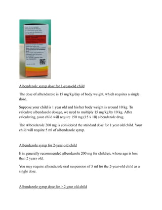 Albendazole dose for kids in worm infestation | PDF