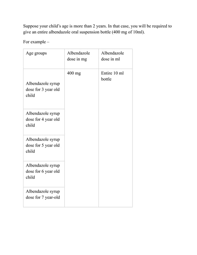 Albendazole dose for kids in worm infestation | PDF | Digestive Disorders | Diseases and Conditions
