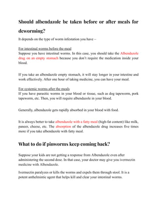 Albendazole dose for kids in worm infestation | PDF
