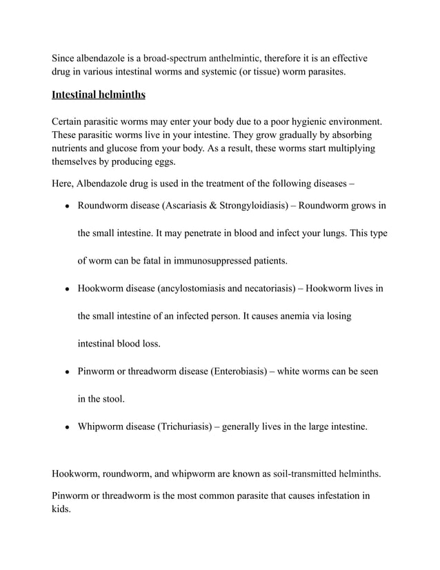 Albendazole dose for kids in worm infestation | PDF | Digestive ...
