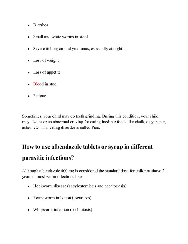 Albendazole dose for kids in worm infestation | PDF | Digestive Disorders | Diseases and Conditions