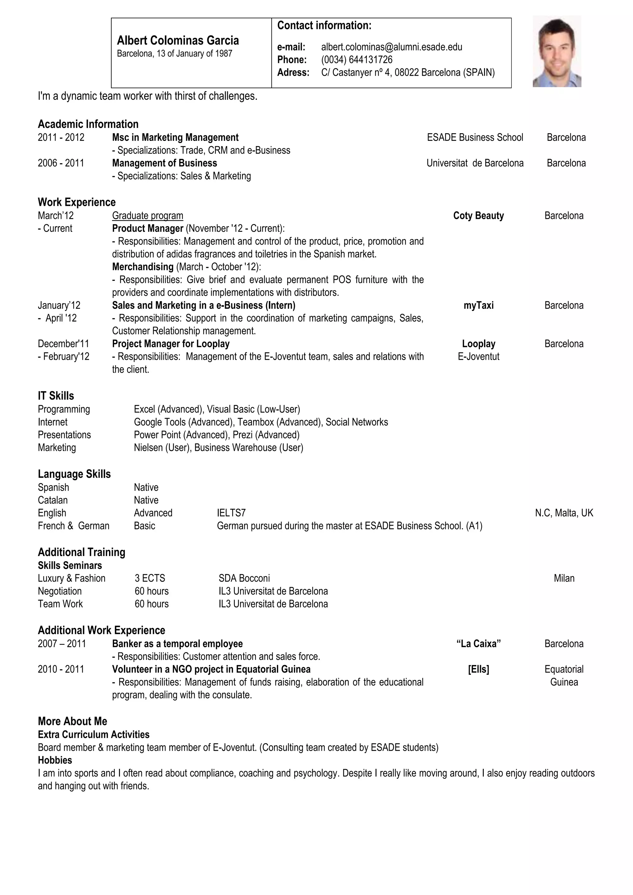 Albert.colominas cv (english) | PDF