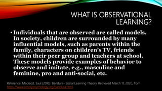 ALBERT BANDURA OBSERVATIONAL SOCIAL LEARNING | PPT