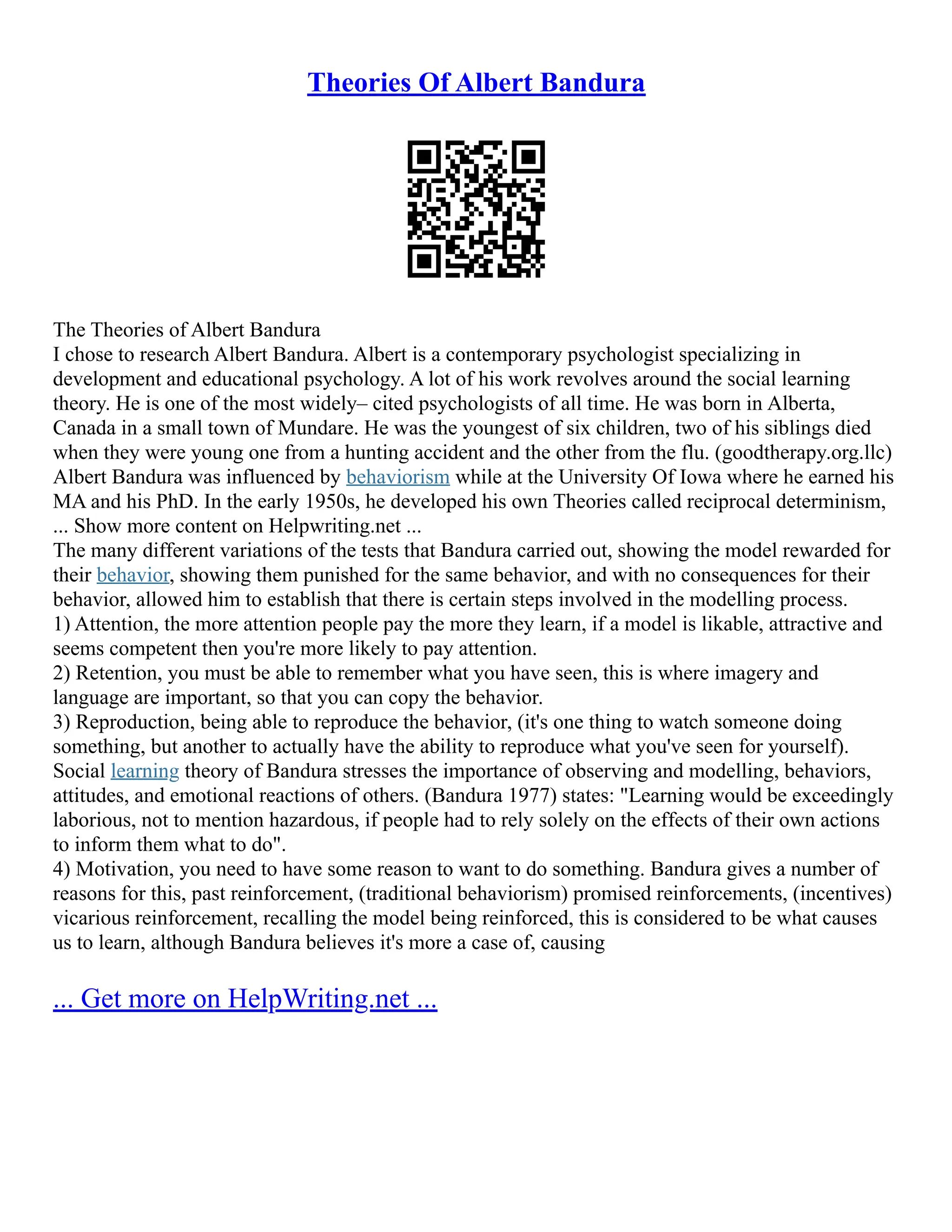 Albert Bandura Theory | PDF