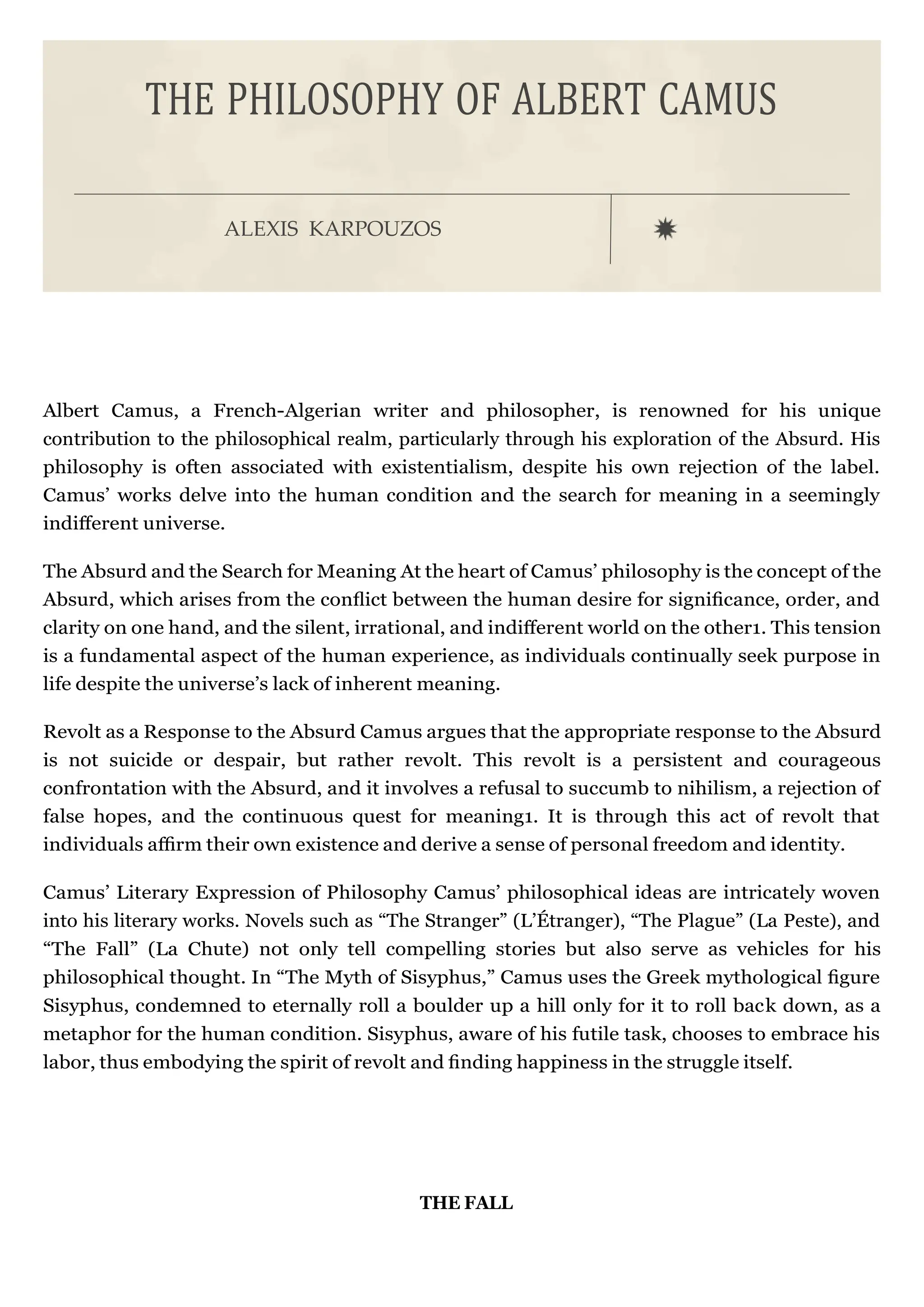 THE PHILOSOPHY OF ALBERT CAMUS - ALEXIS KARPOUZOS | DOCX