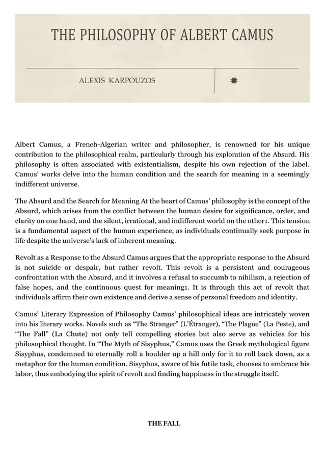THE PHILOSOPHY OF ALBERT CAMUS - ALEXIS KARPOUZOS | DOCX