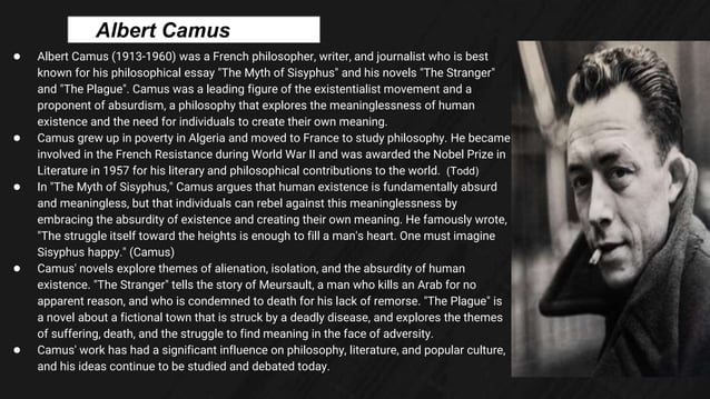 Albert Camus and absurdism| Presentation | PPTX | Fiction | Books and ...