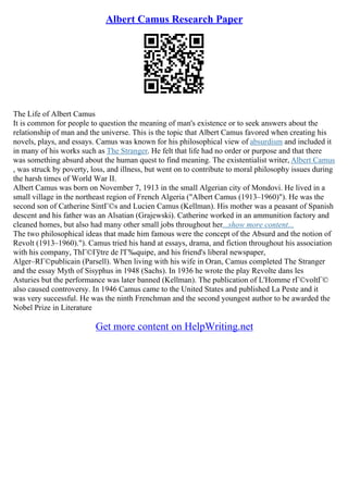 Albert Camus Essay | PDF