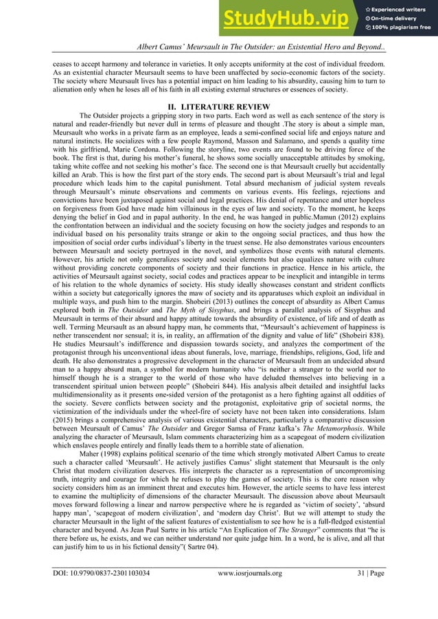 Albert Camus Meursault In The Outsider An Existential Hero And Beyond | PDF