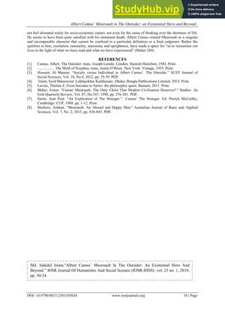 Albert Camus Meursault In The Outsider An Existential Hero And Beyond | PDF