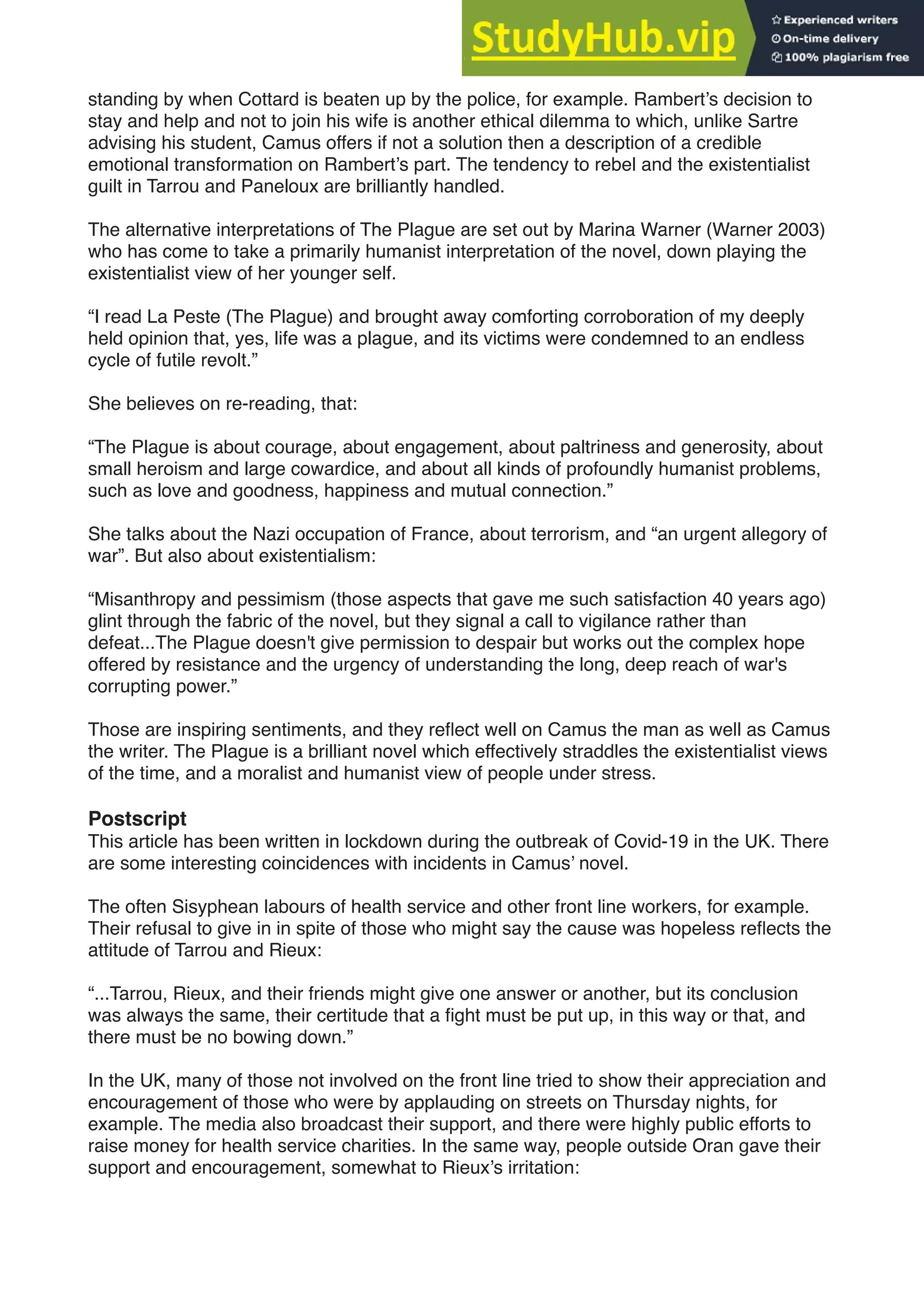 Albert Camus The Plague -Summary And Commentary From An Existentialist ...