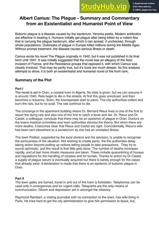 Albert Camus The Plague -Summary And Commentary From An Existentialist ...