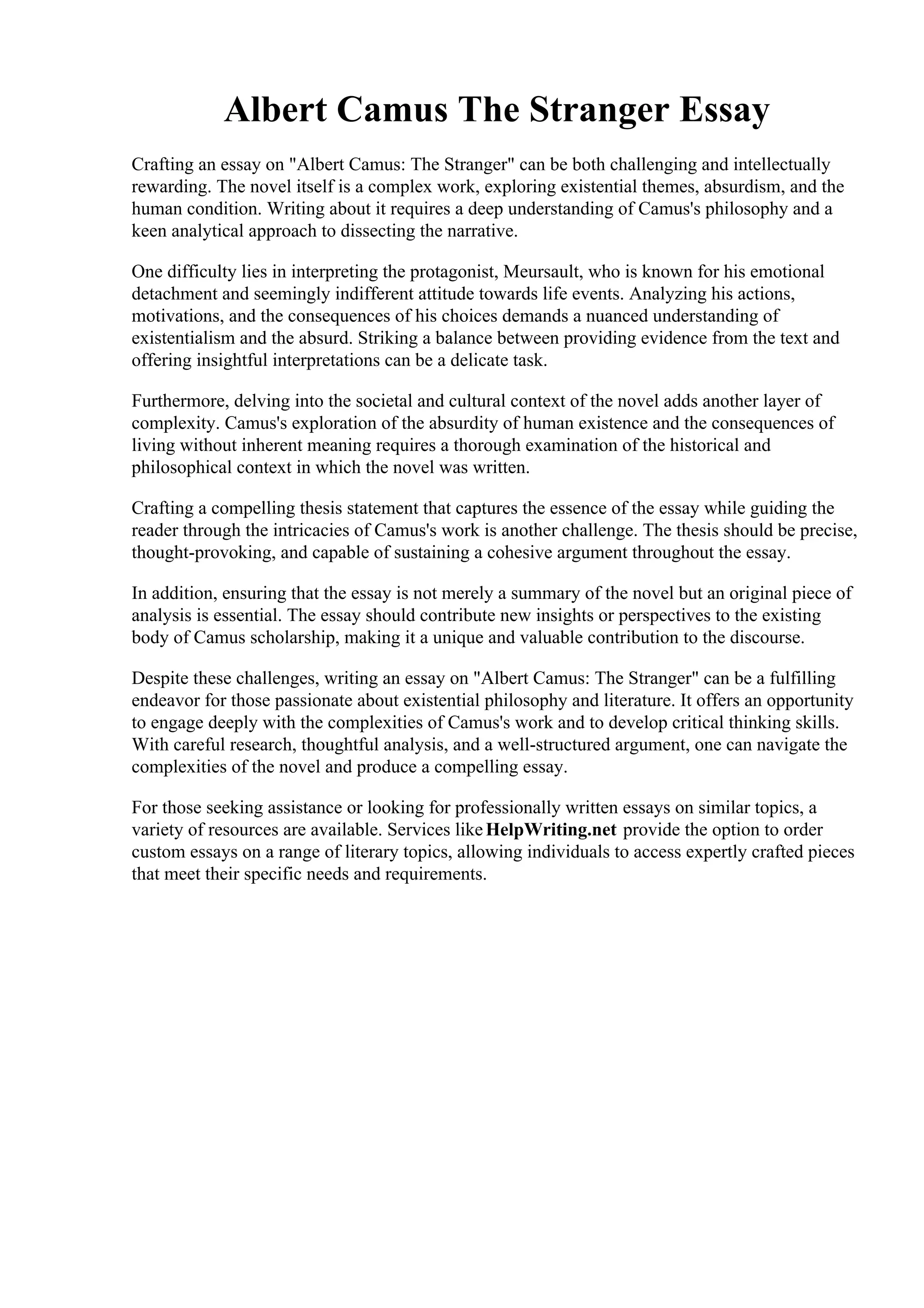 Albert Camus The Stranger Essay.pdf