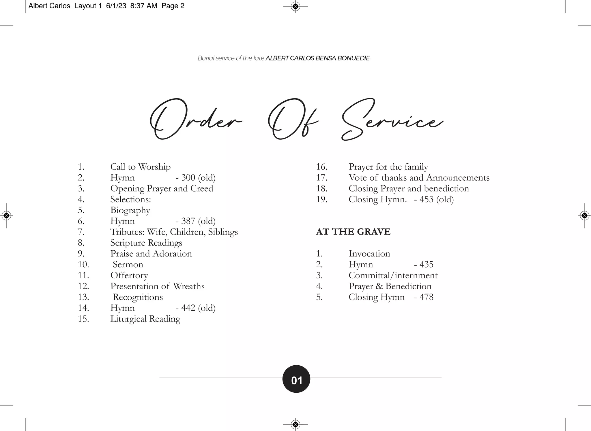 Albert Carlos Funeral Brochure | PDF