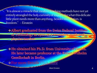 Albert einstein | PPTX | Physics | Science