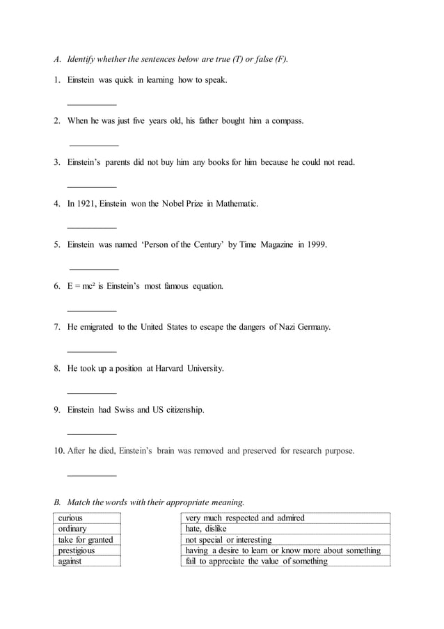 Worksheet - Albert Einstein | DOCX