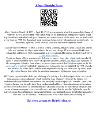 Albert Einstein Essay | PDF