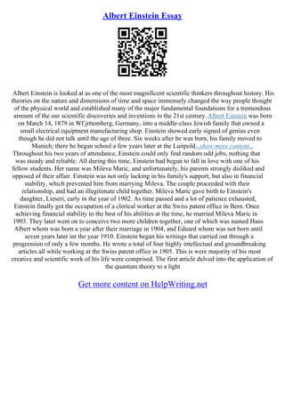 Albert Einstein Essay | PDF