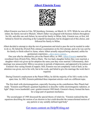 Albert Einstein Essay | PDF