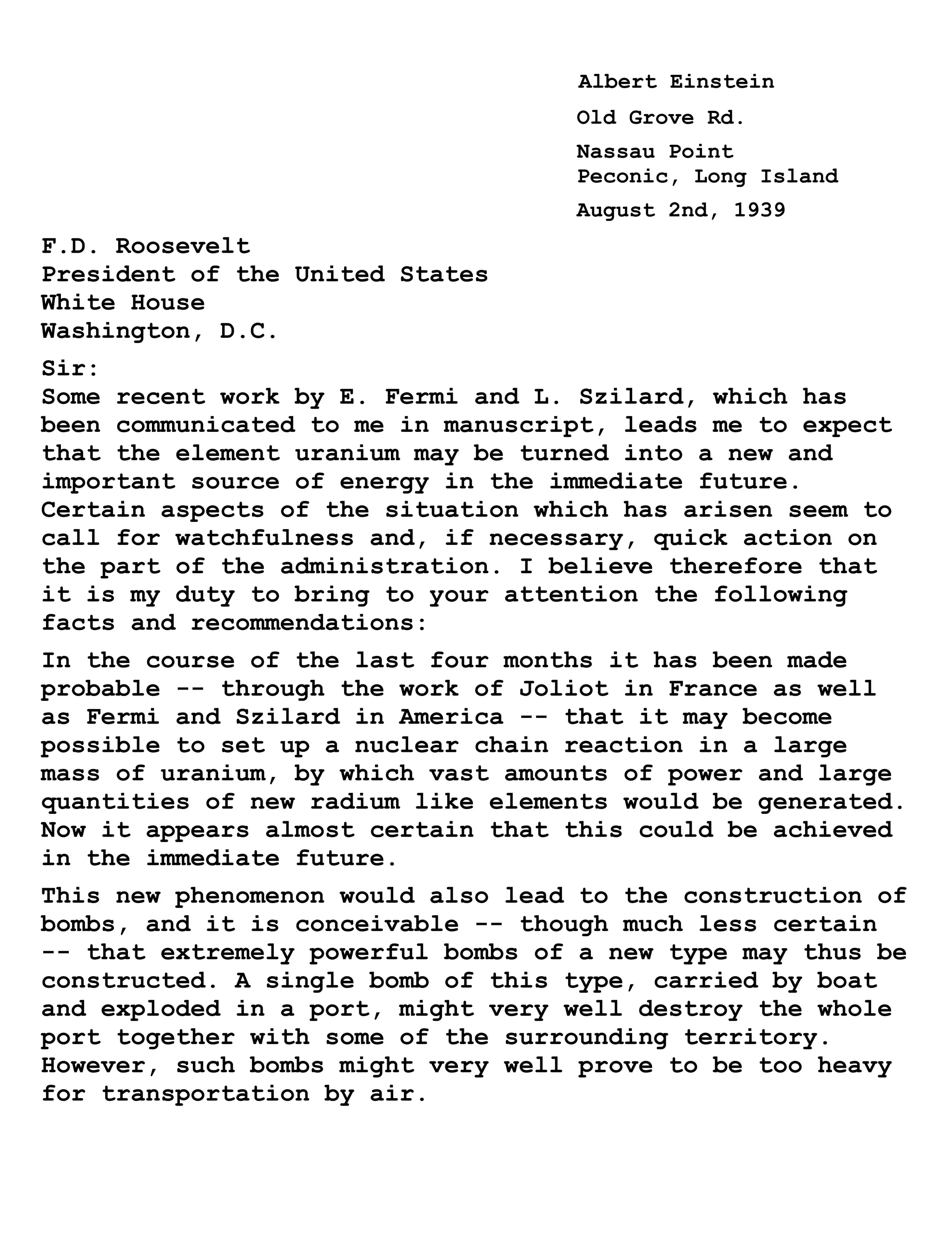 Albert einsten letter to fdr leo original work l | PDF