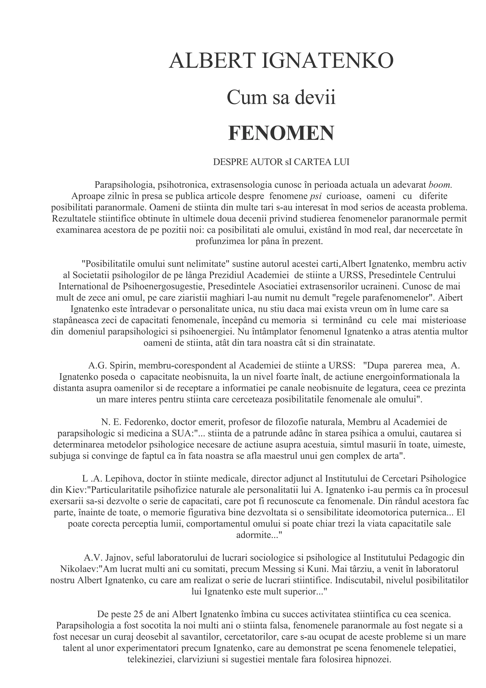 Albert ignatenko-Cum sa devii fenomen | PDF