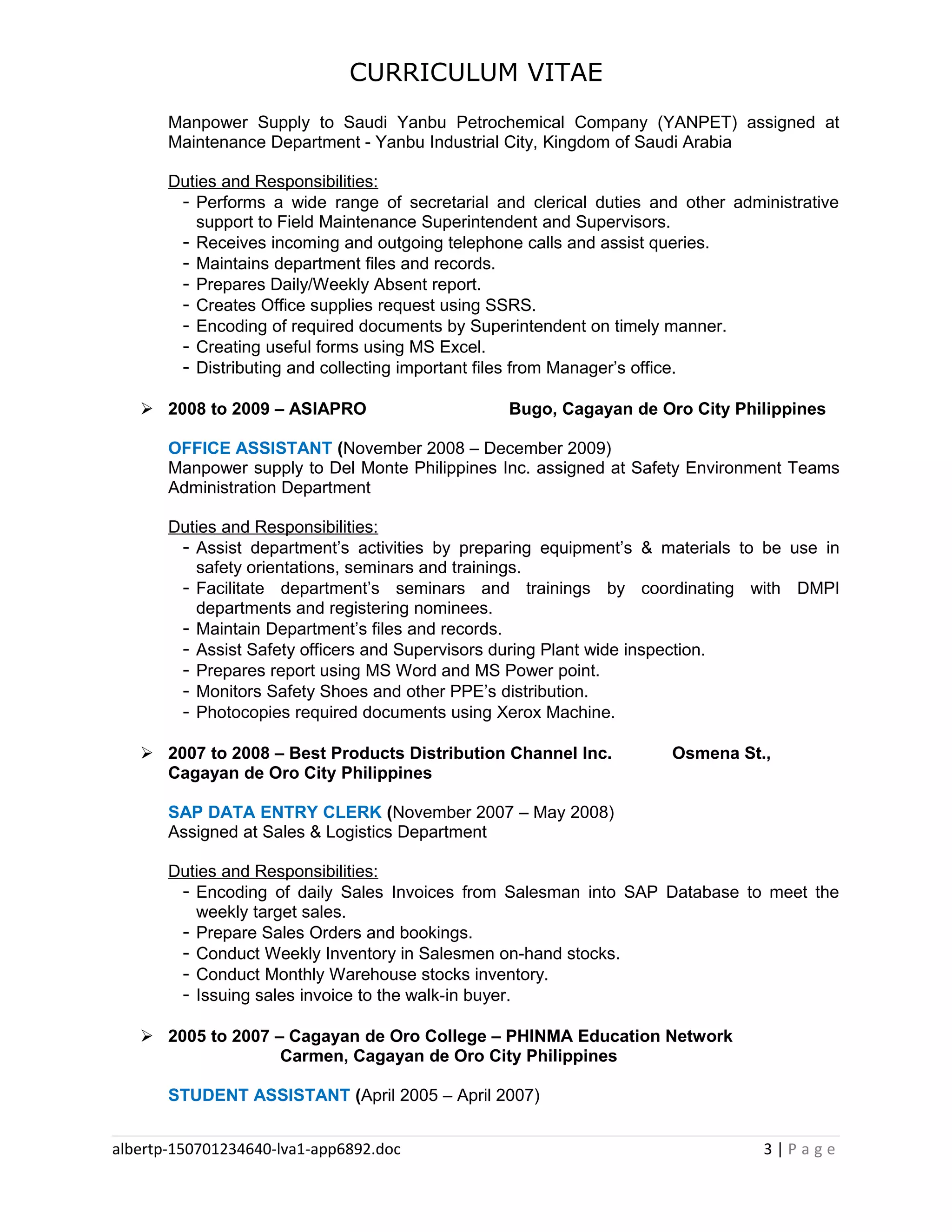 Albert P. Camungao cv | DOC