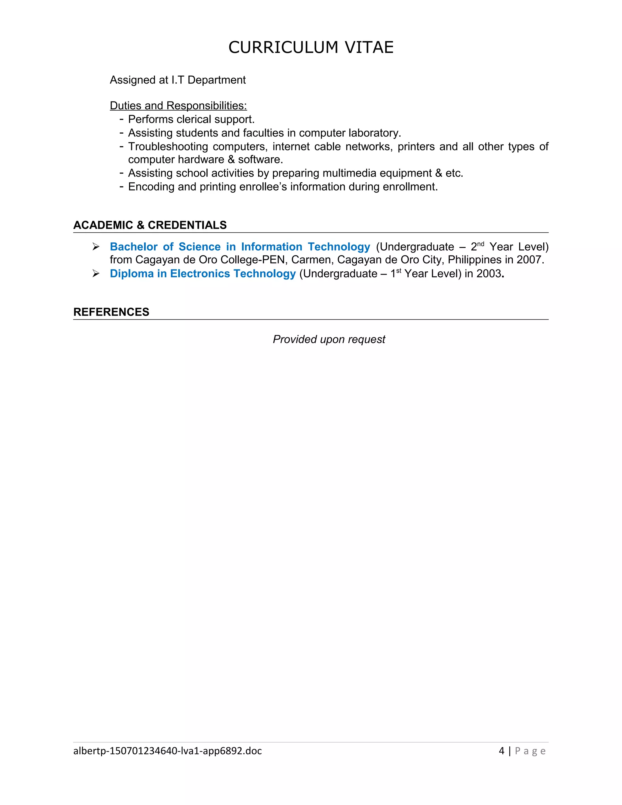 Albert P. Camungao cv | DOC