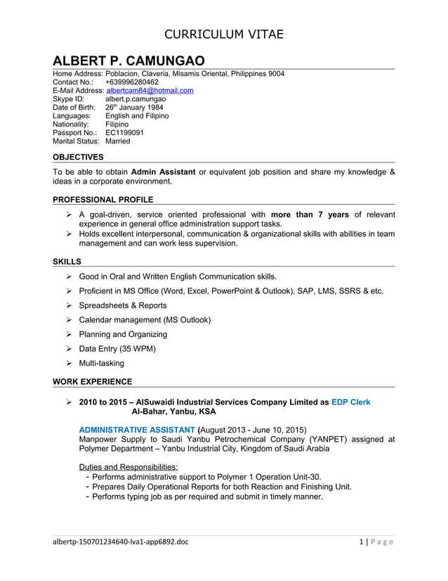 Albert P. Camungao cv | PDF