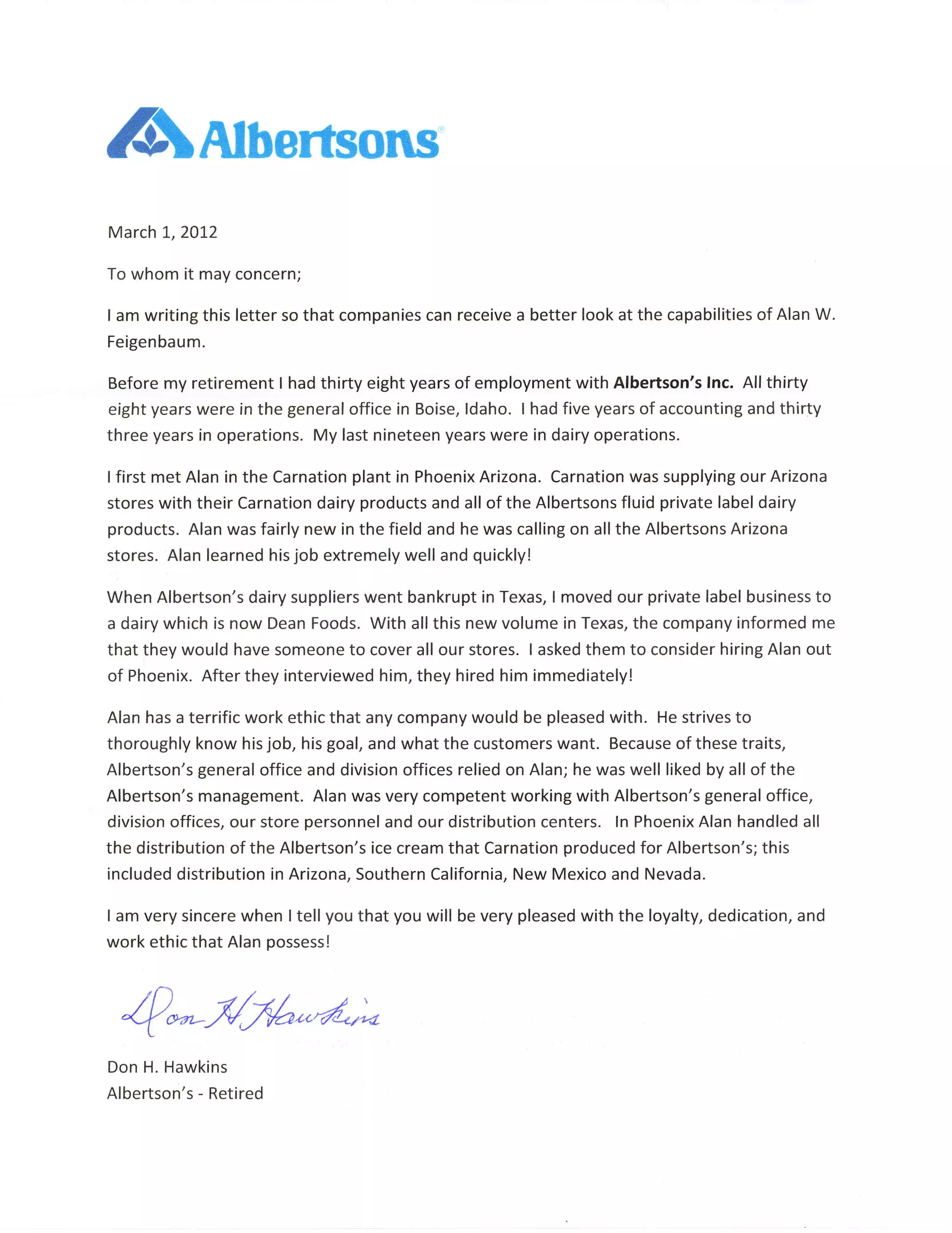 Albertsons Recommendation Letter | PDF