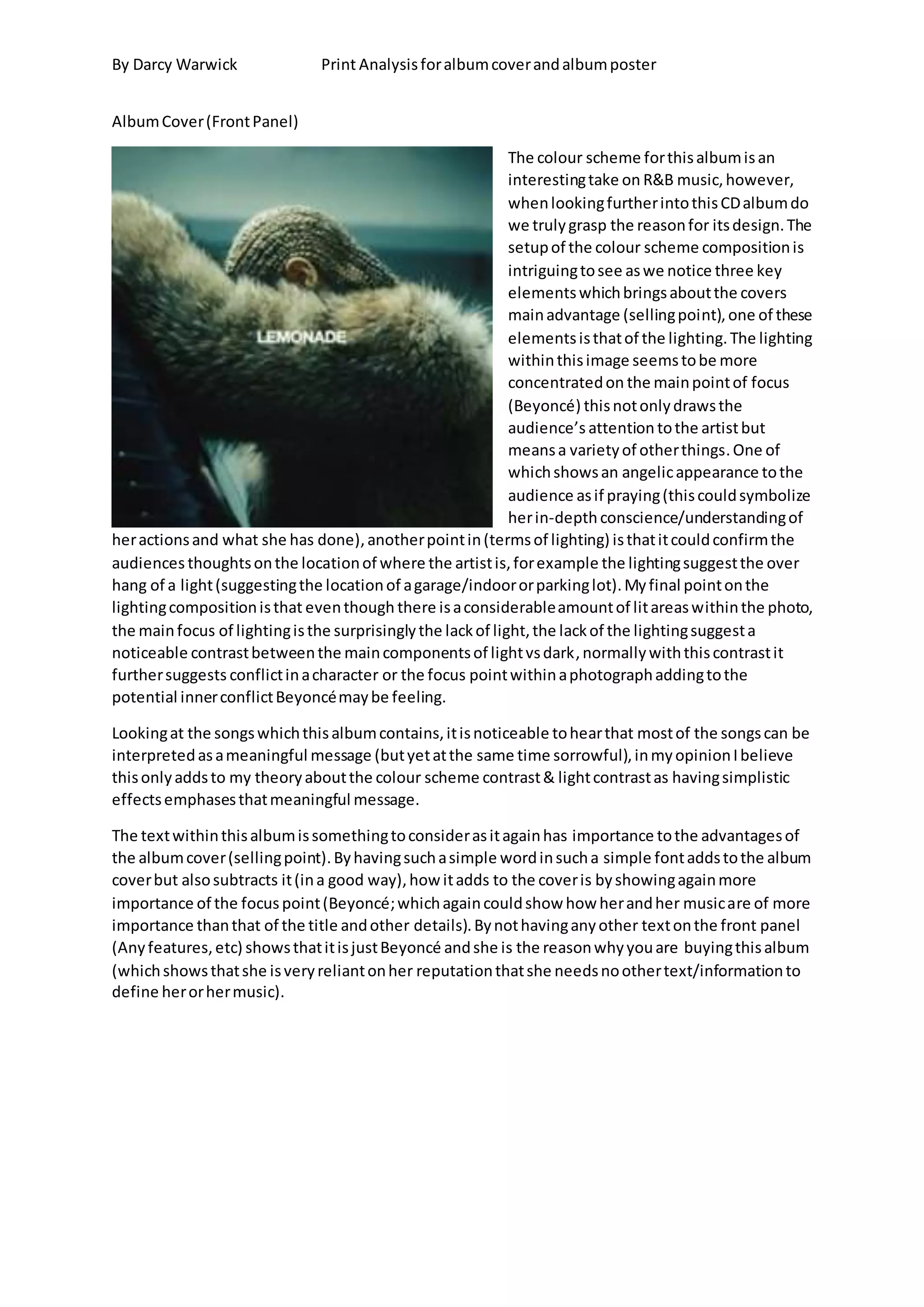 Album cover analysis add another example done | PDF