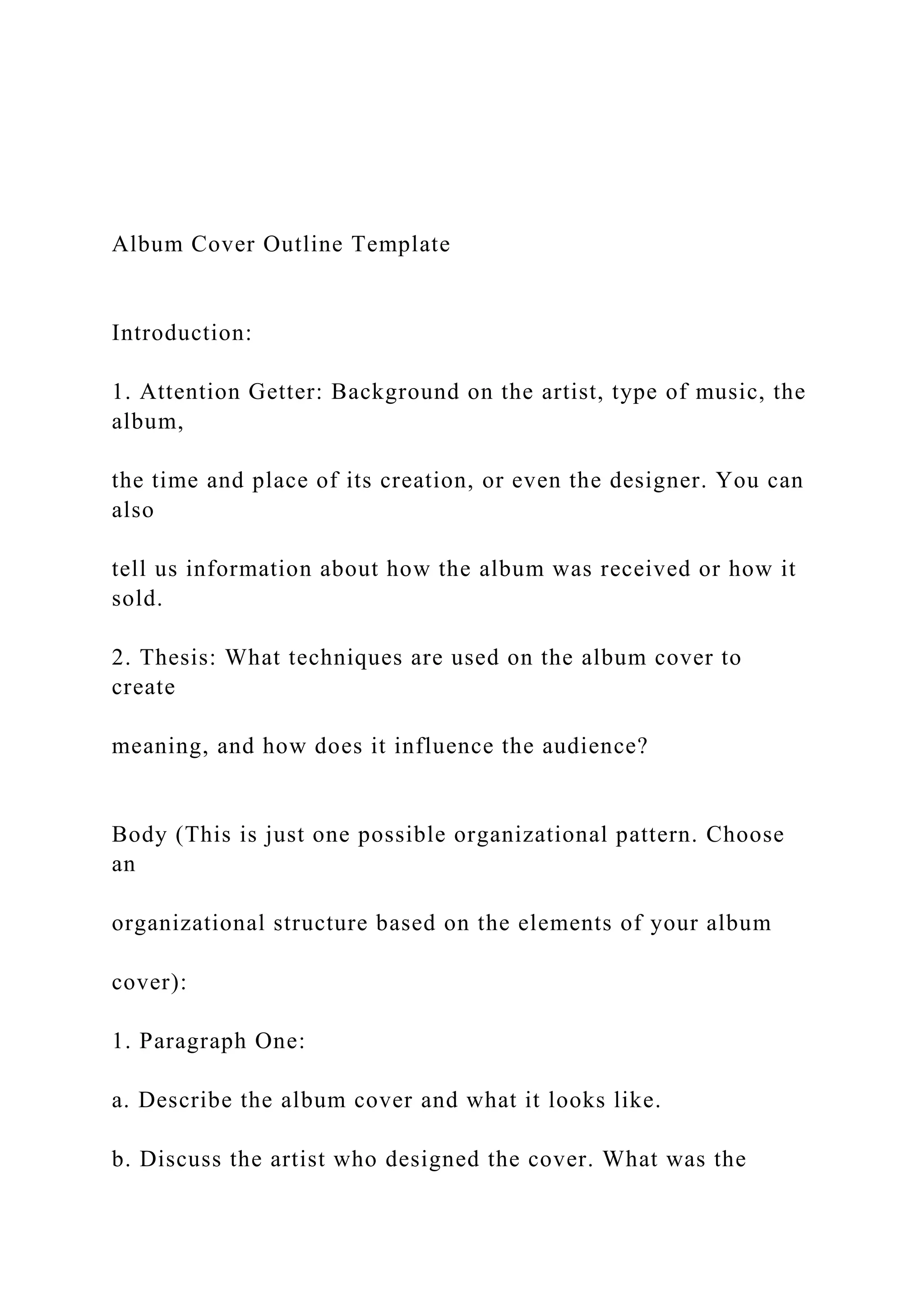 Album Cover Outline Template Introduction 1. Attent.docx