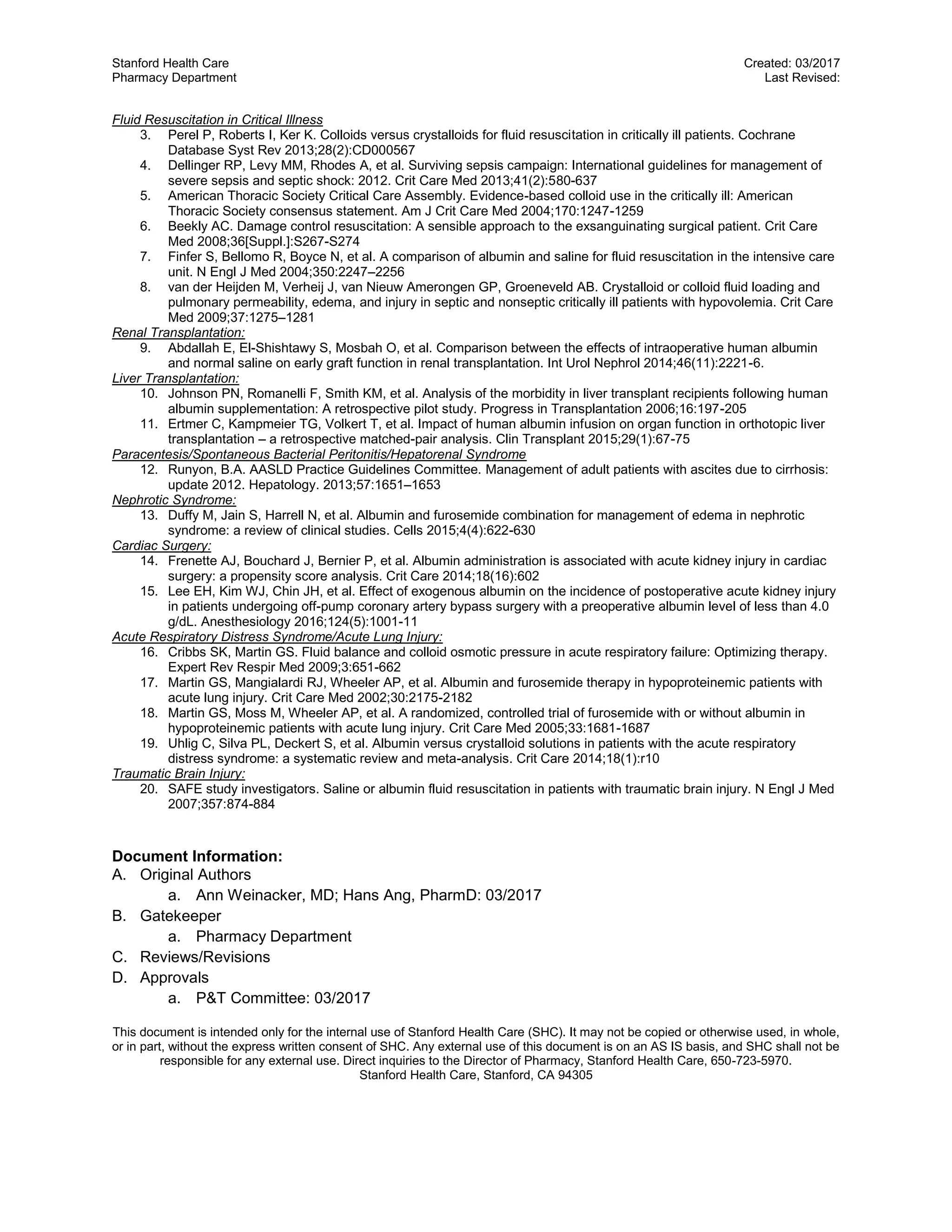 Albumin infusion | PDF