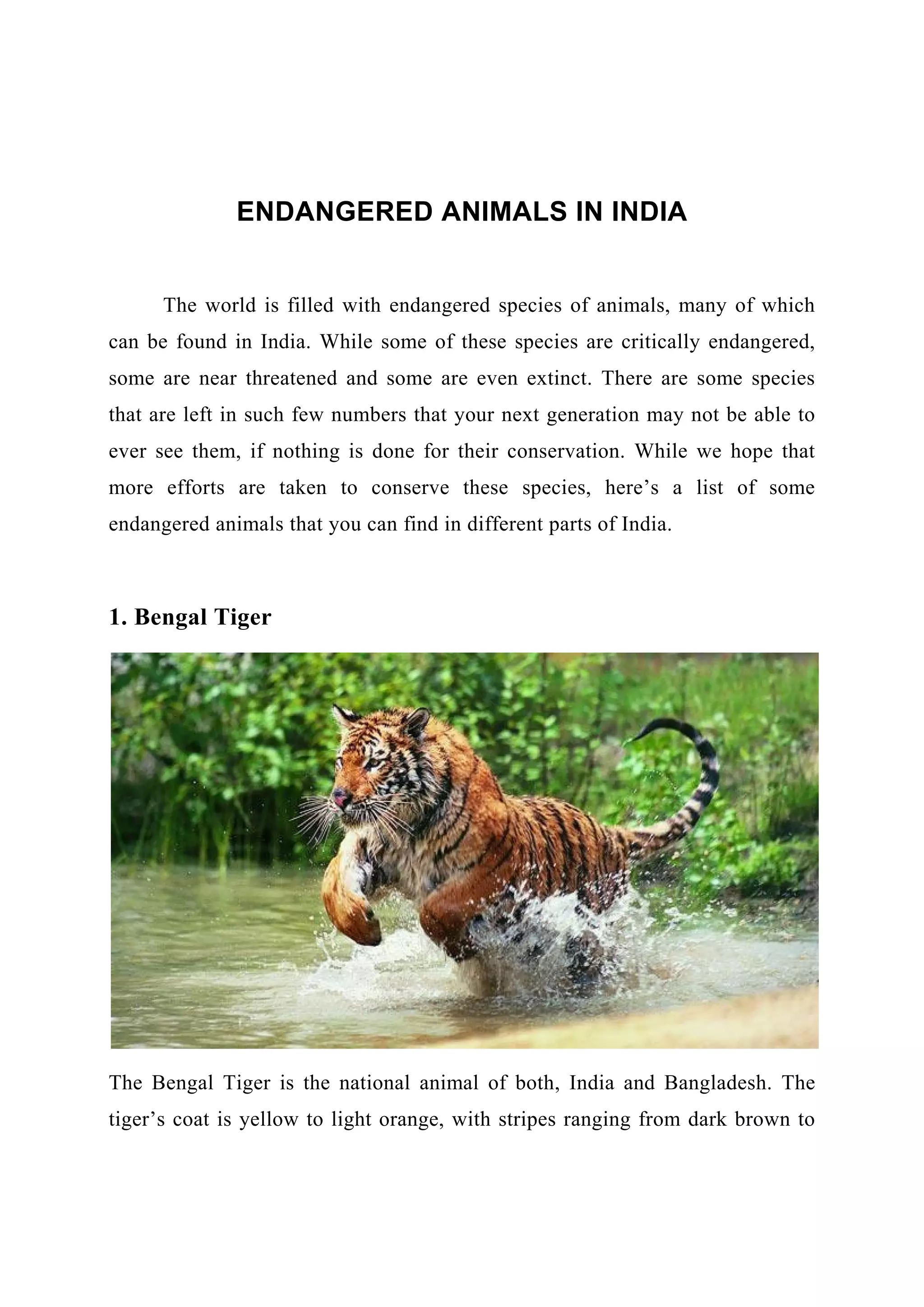 endangered animals in india | PDF