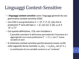 Linguaggi Context-Sensitive e Linear Bounded Automata | PDF