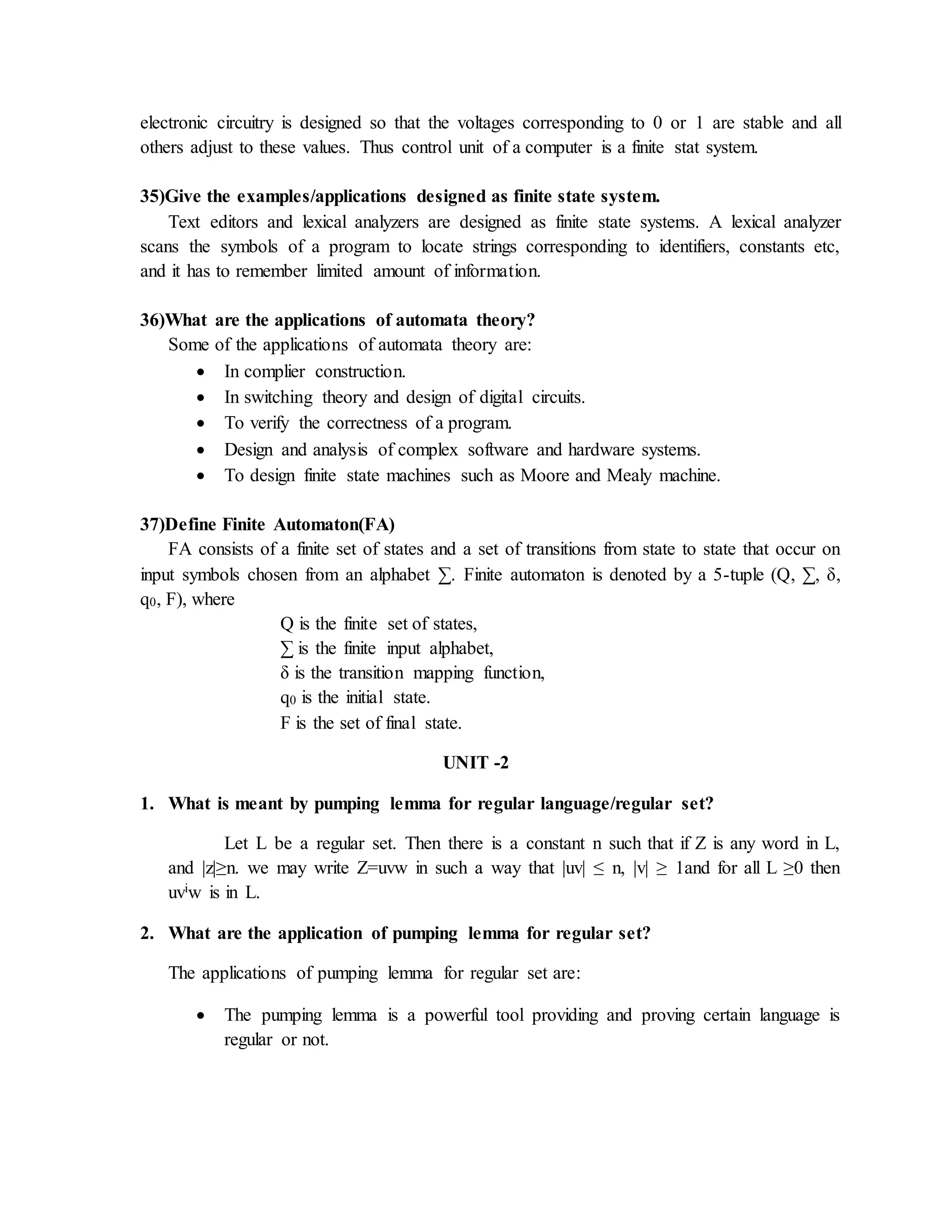 AUTOMATA THEORY - SHORT NOTES | DOC