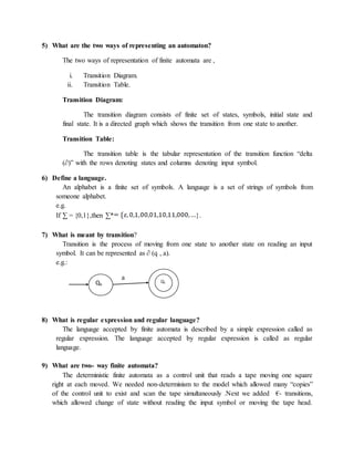 AUTOMATA THEORY - SHORT NOTES | DOC