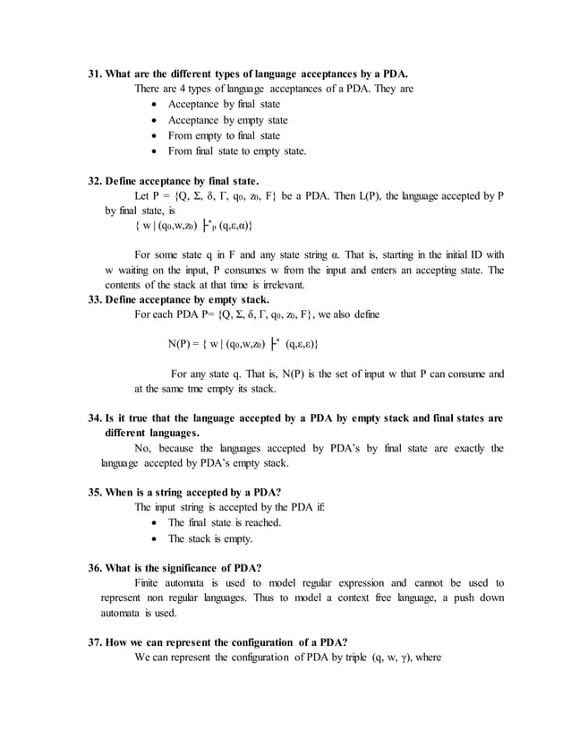 AUTOMATA THEORY - SHORT NOTES | DOC | Programming Languages | Computing