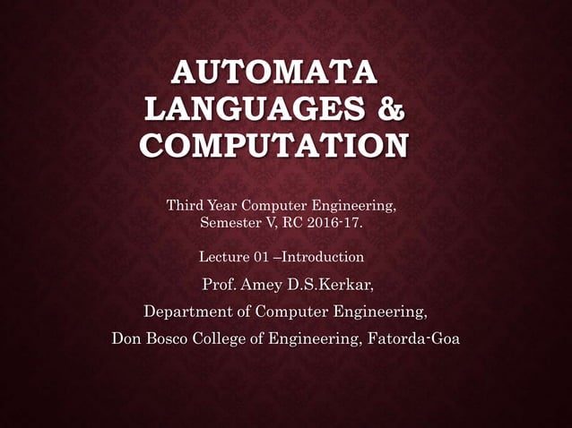 Introduction to Automata Languages and Computation | PPTX | Programming Languages | Computing
