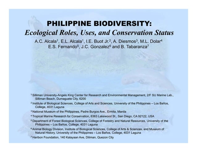 PHILIPPINE BIODIVERSITY: Ecological Roles, Uses, and Conservation ...