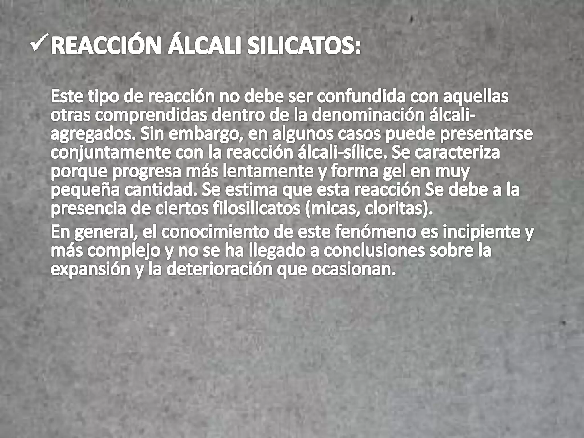 Reacción álcali agregado del concreto | PPT