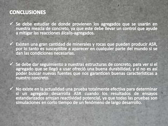 Reacción álcali agregado del concreto | PPT