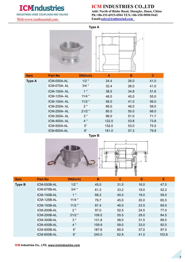 Aluminum camlock coupling dimension ---ICM INDUSTRIES | PDF | Radio ...