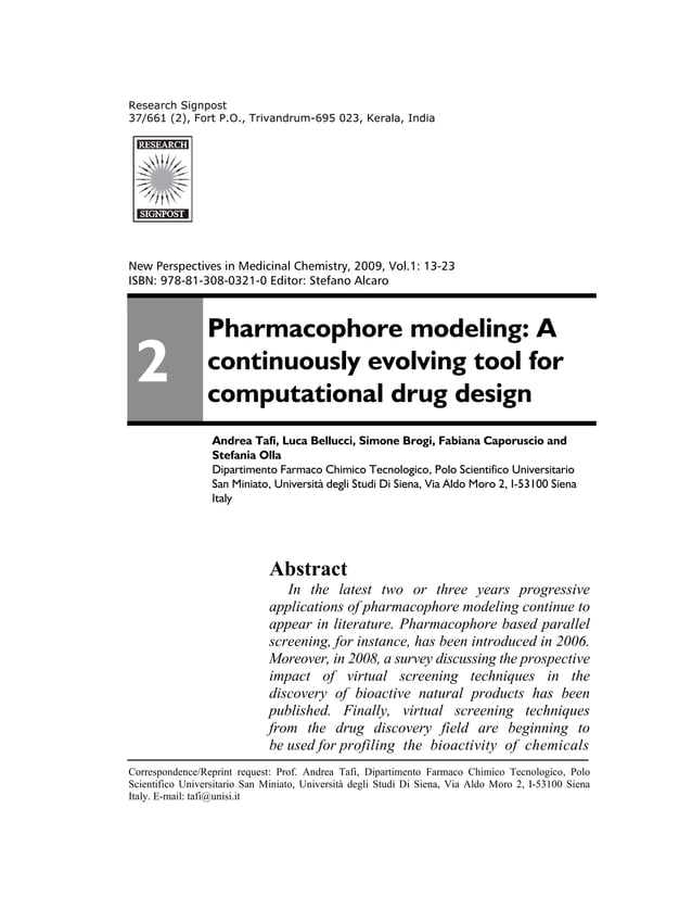 Pharmacophore modeling: A continuously evolving tool for computational drug design | PDF ...