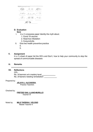 Communicable disease Lesson Plan for Grade 8docx | DOCX