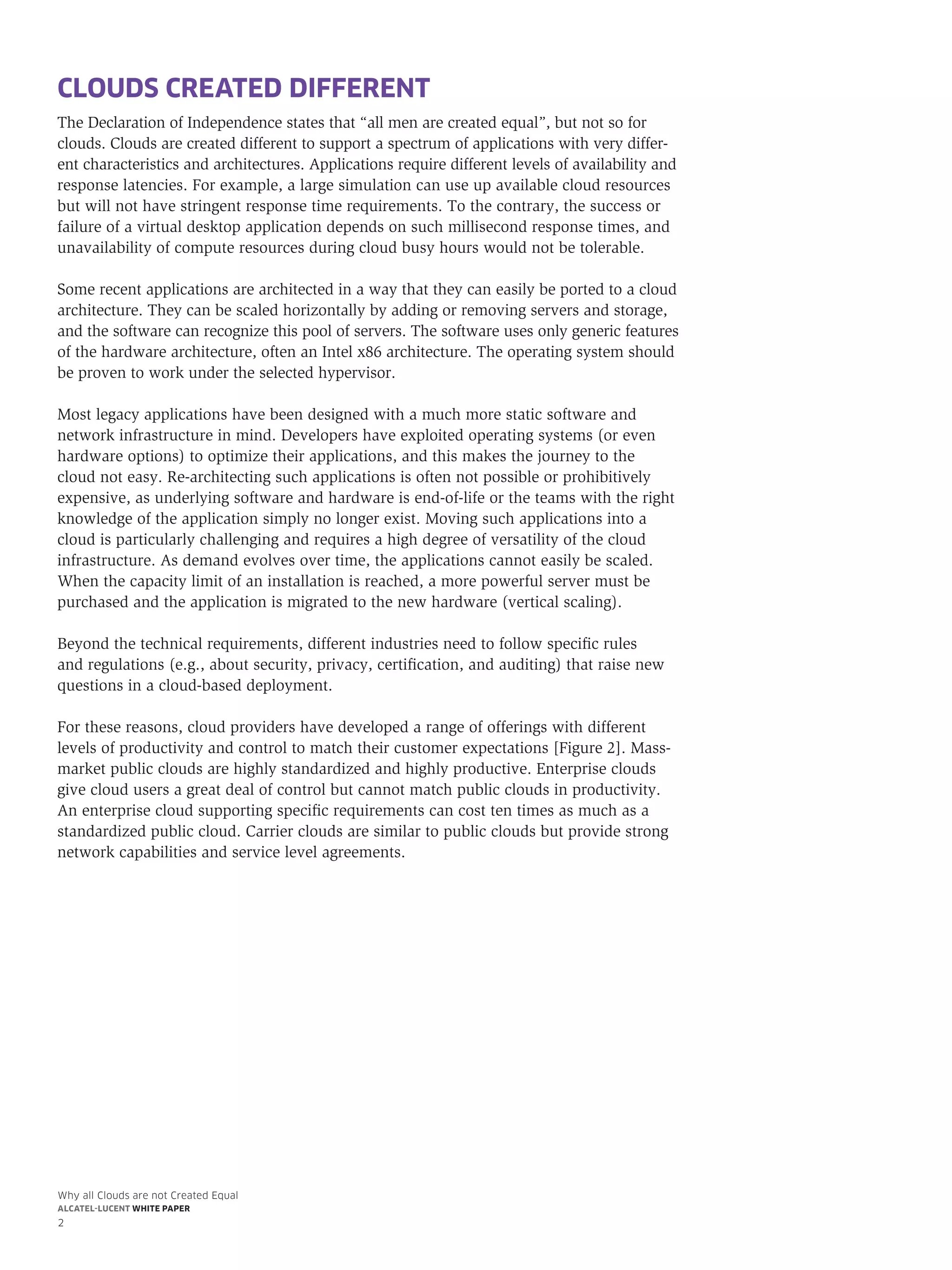 Alcatel Lucent Cloud: The Clouds Are Not Equal White Paper | PDF