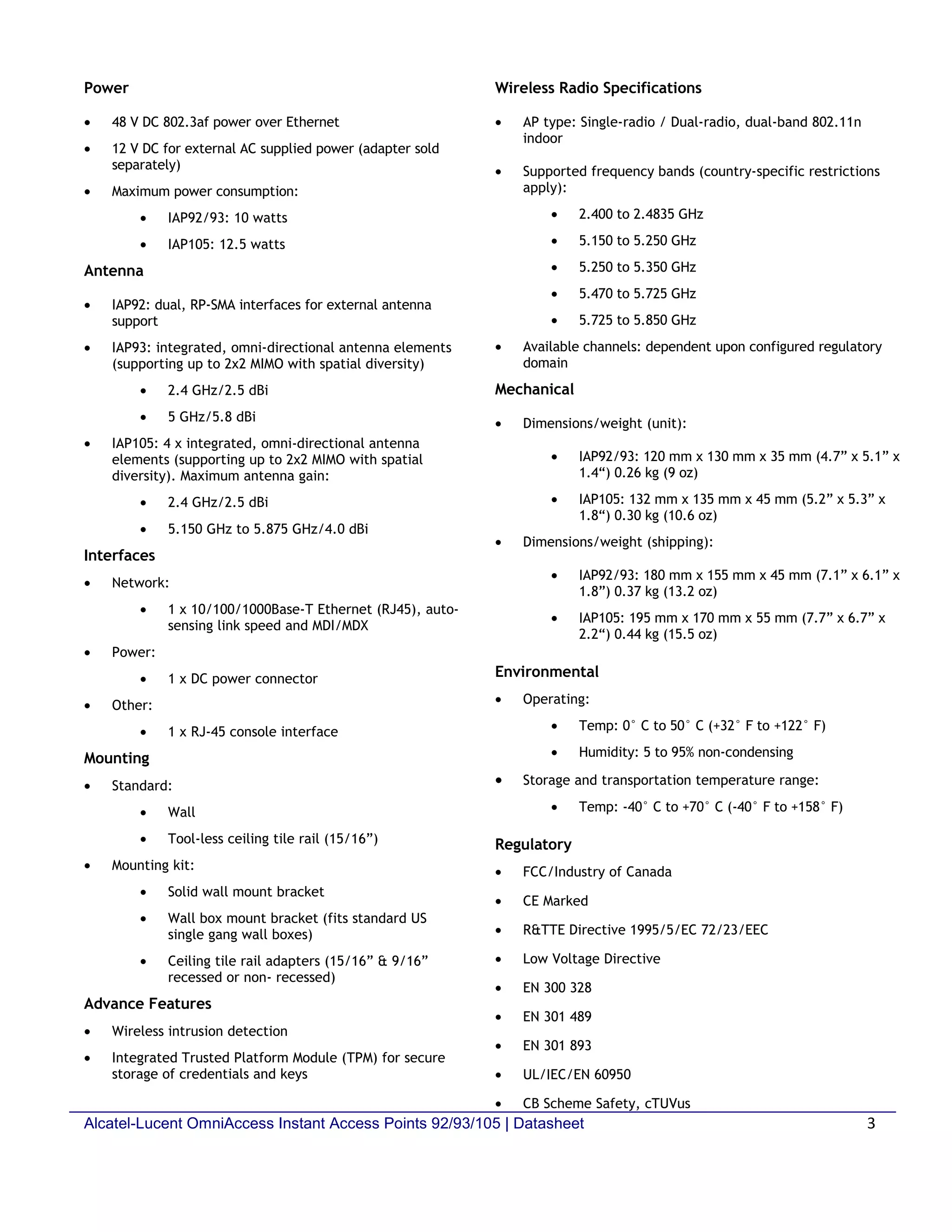 Alcatel-Lucent Instant Access Points Datasheet | PDF | Computer Networking | Computing