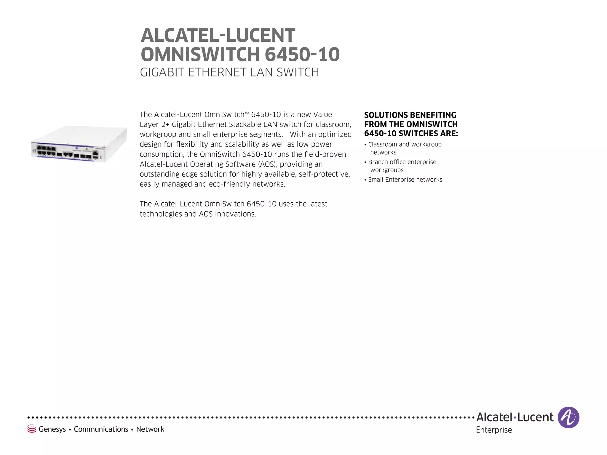 Alcatel-Lucent OmniSwitch 6450 datasheet | PDF
